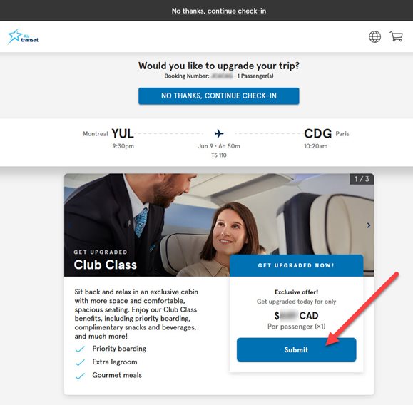 Instant upgrade to Class Club | Air Transat